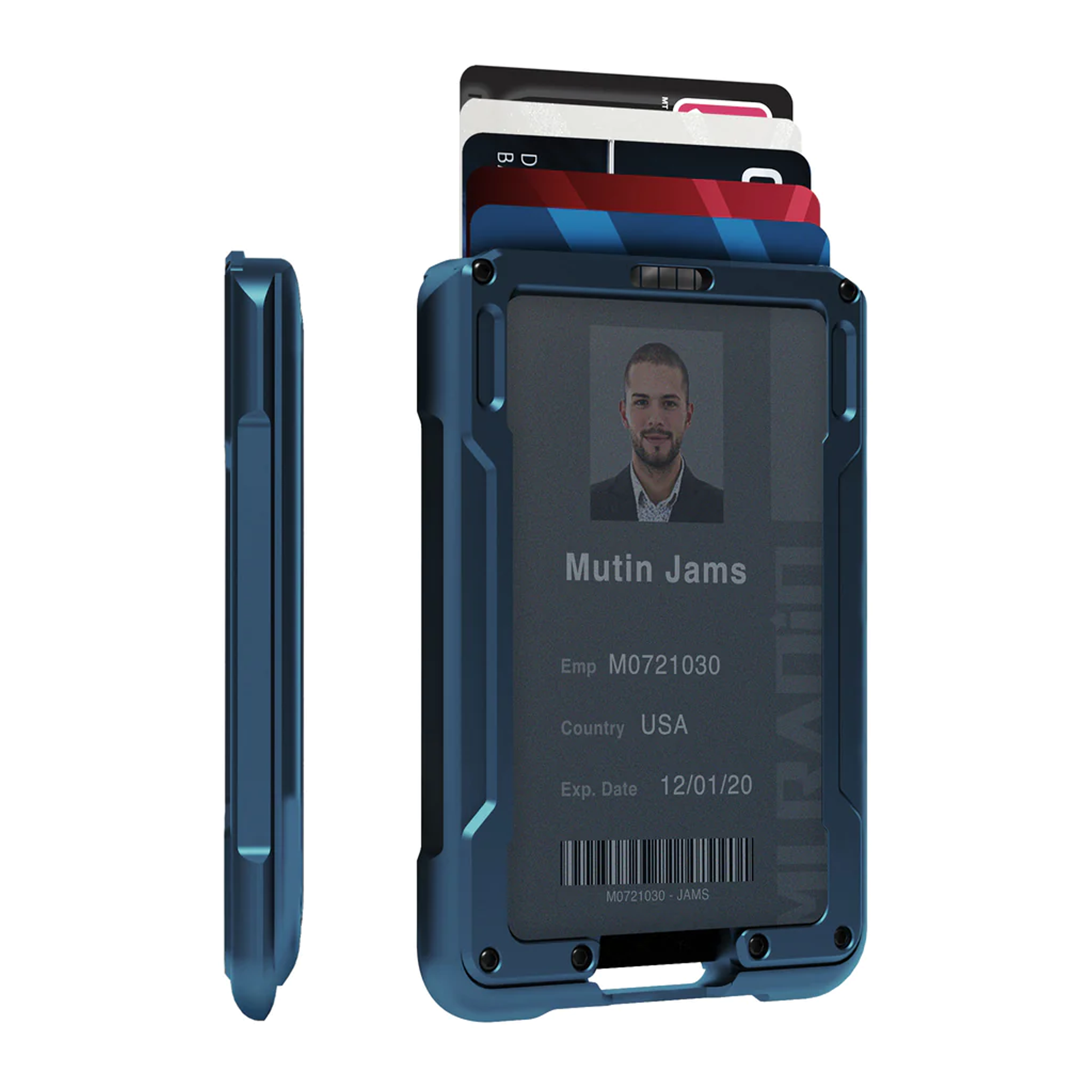 Smart Metal Badge ID Card Holder Wallet - V02 Blue